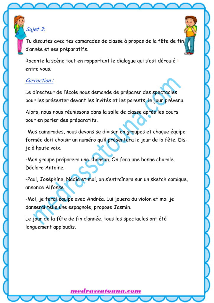 ta3lim francais production ecrite 5eme annee