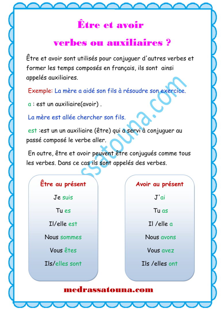 Être et avoir verbes ou auxiliaires ? - مدرستنا
