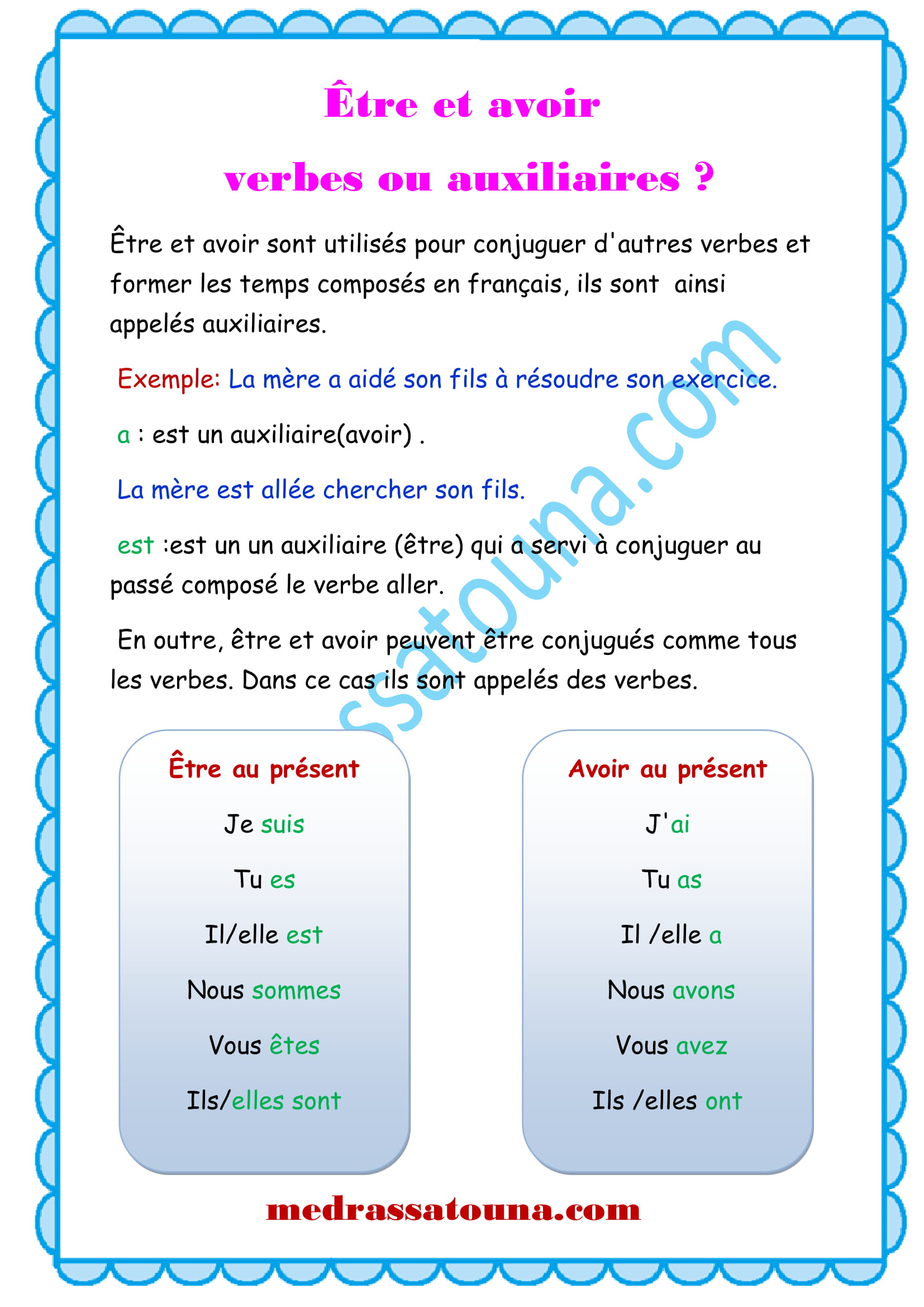 Être et avoir verbes ou auxiliaires ? - مدرستنا