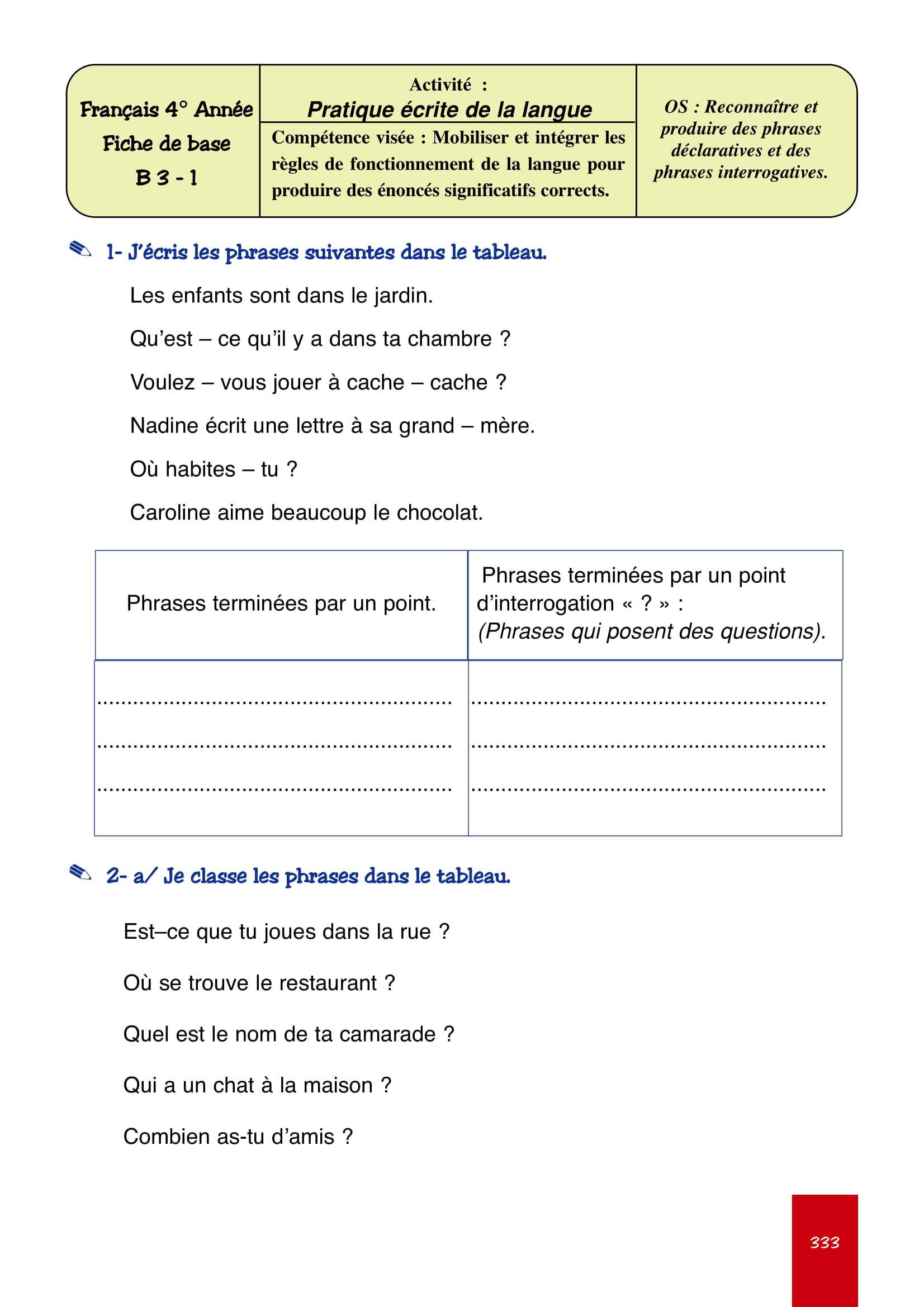 Fichier Classe 4ème Français - مدرستنا